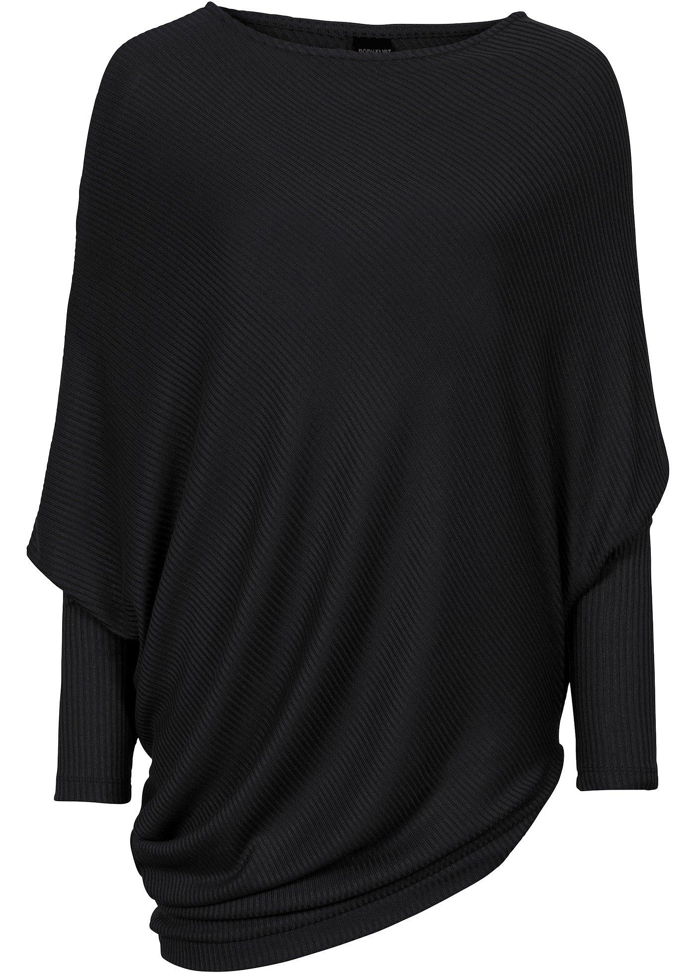 Grazioso maglione a coste con fondo asimmetrico - Nero Grazioso maglione a coste con fondo asimmetrico - Nero