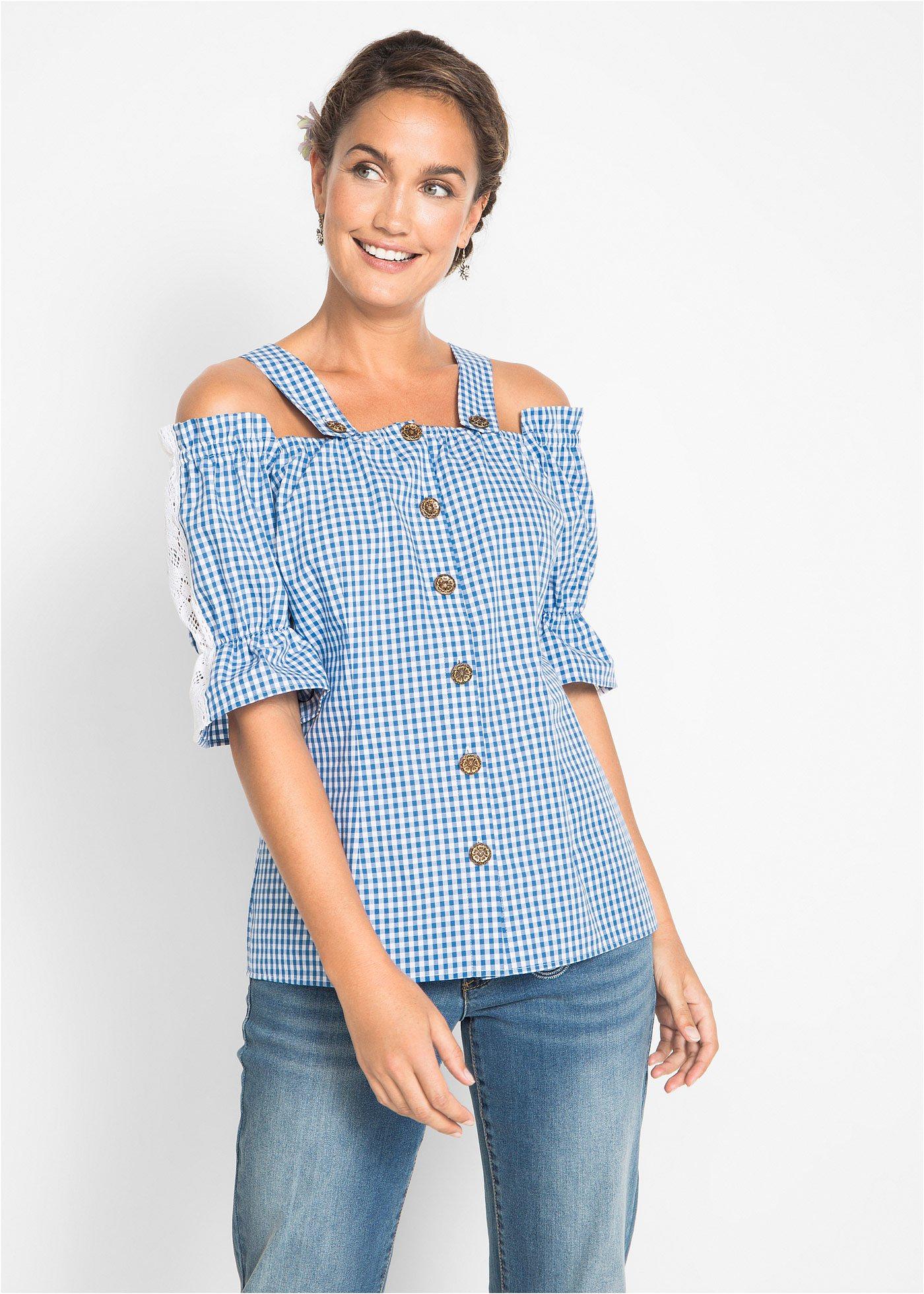 Camicetta femminile in stile tirolese con scollo totale e spallina ...