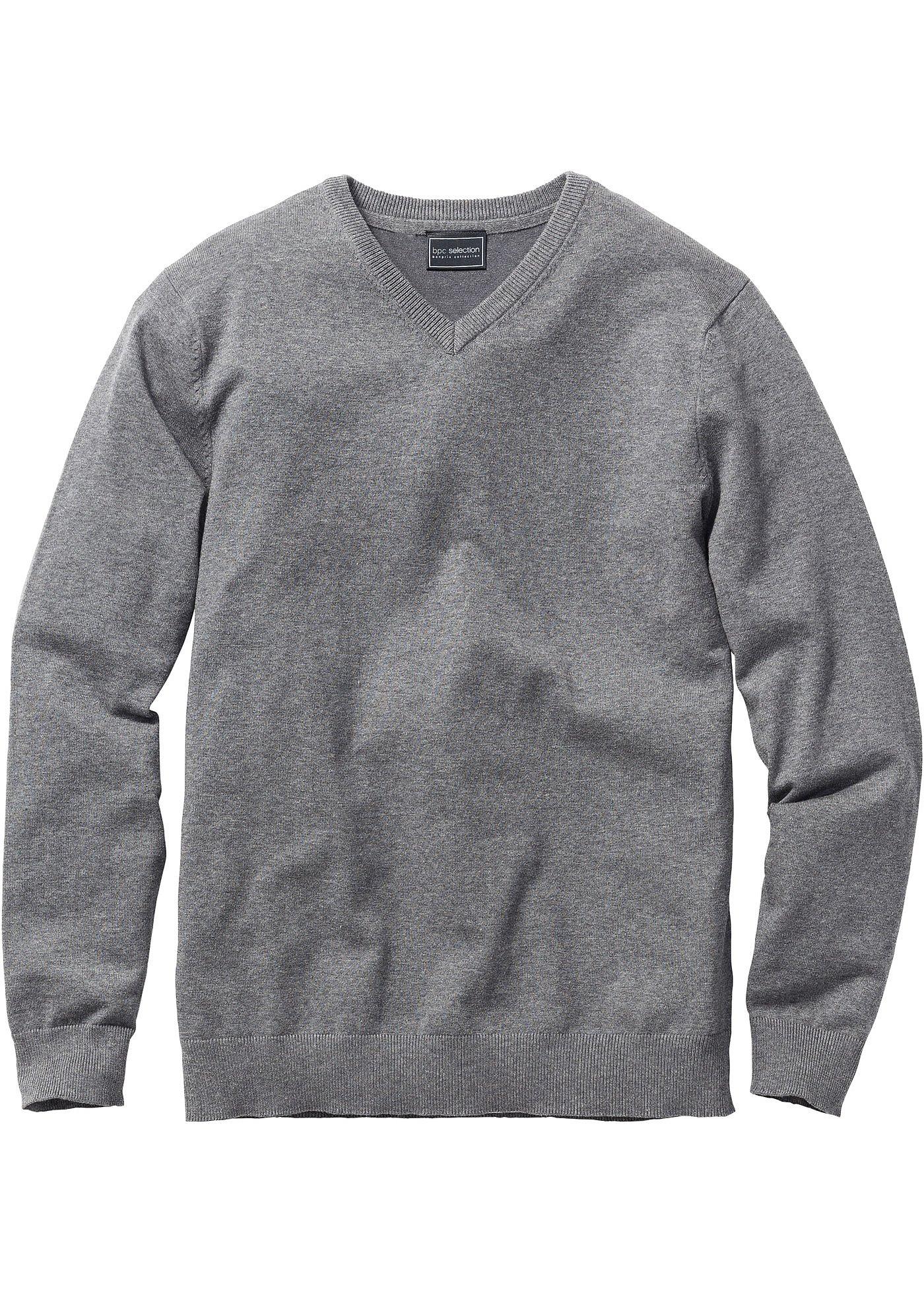 Maglione classico in filato fine con scollo a V - Grigio melange Maglione classico in filato fine con scollo a V - Grigio melange