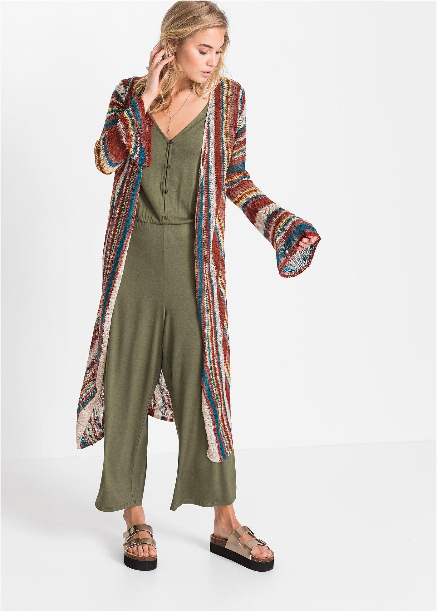 Maxi cardigan stiloso con lavorazione a righe. - A righe colorate