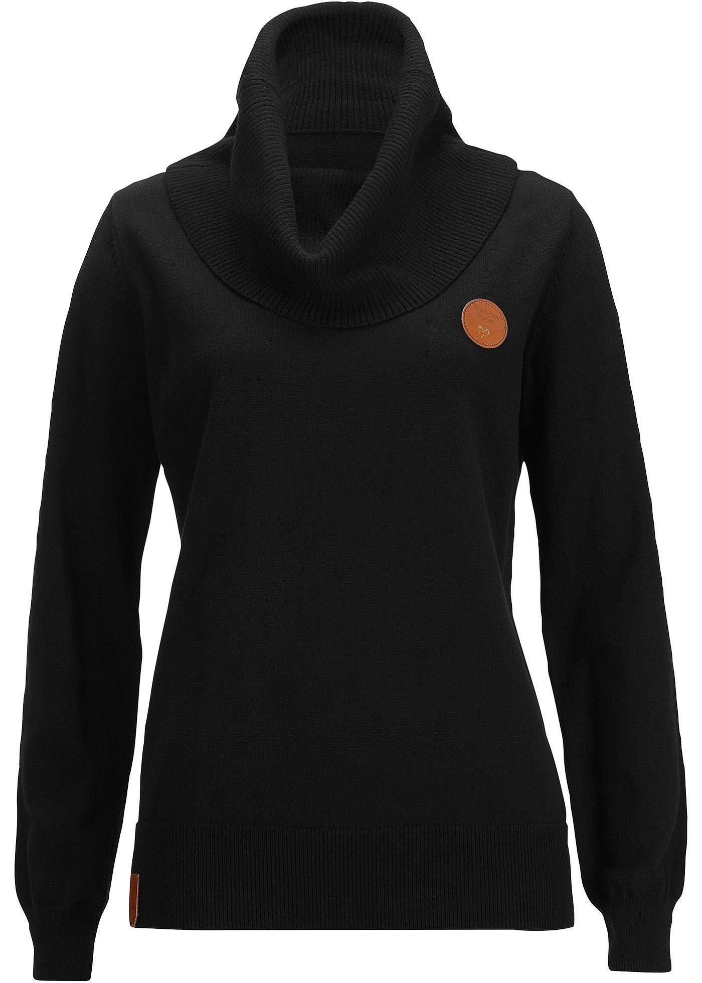 Maglione confortevole con collo a ciambella e dettagli in pelle - Nero Maglione confortevole con collo a ciambella e dettagli in pelle - Nero