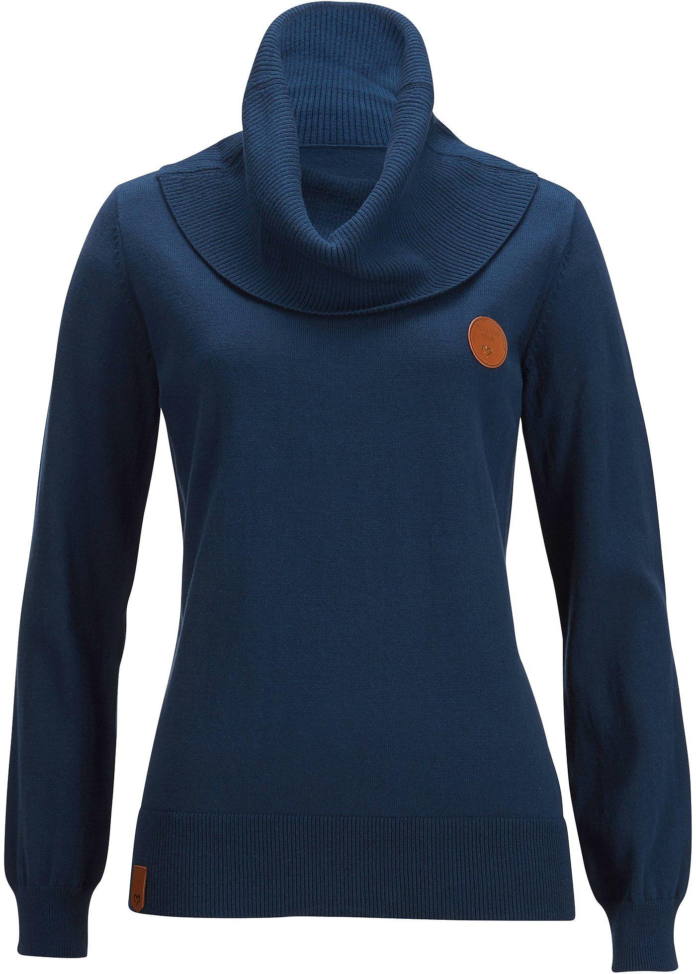 Maglione confortevole con collo a ciambella e dettagli in pelle - Blu ... Maglione confortevole con collo a ciambella e dettagli in pelle - Blu ...