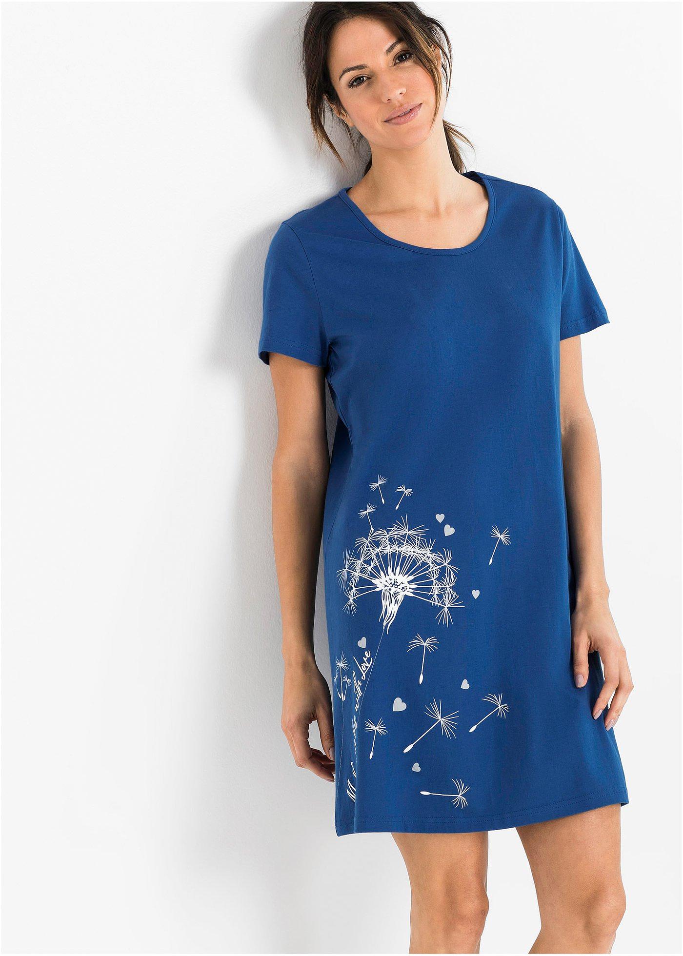 Camicia Da Notte Semplice A Maniche Corte In Cotone Biologico Blu