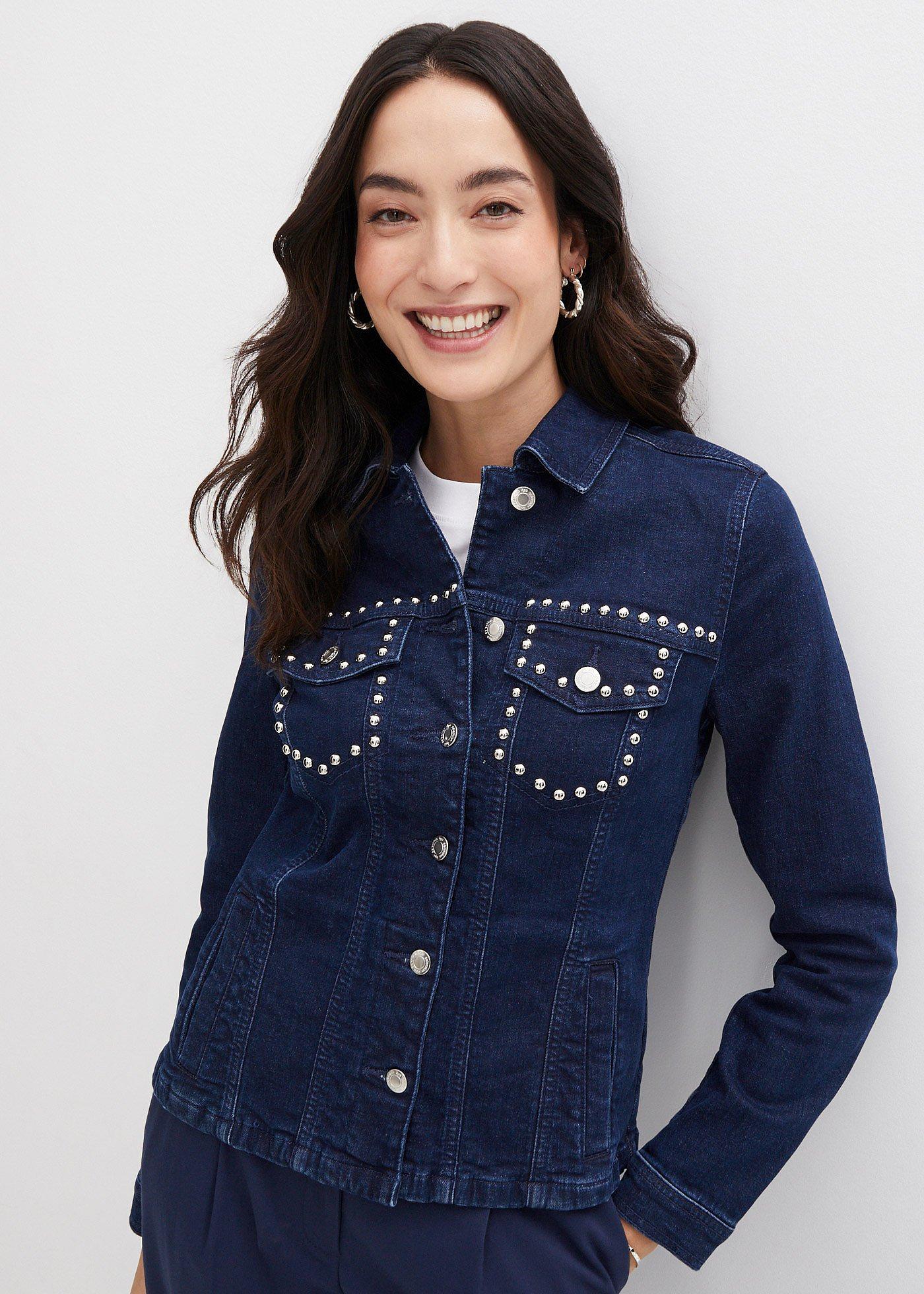 Giacca di jeans moderna con borchiette decorative e colletto Kent - Blu ...