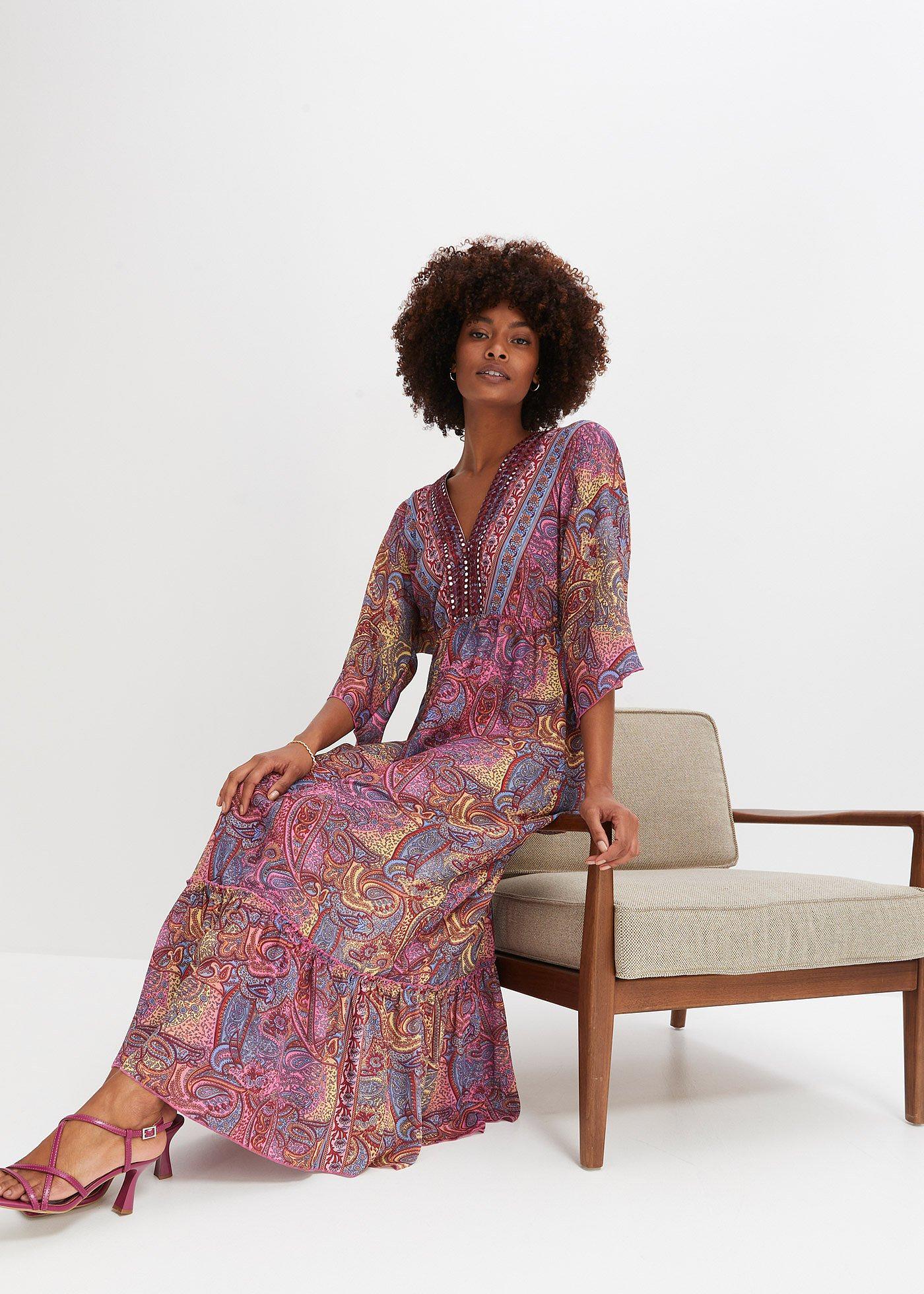 Abito ricco di stile dalla bella vestibilità - Fucsia / azzurro fantasia