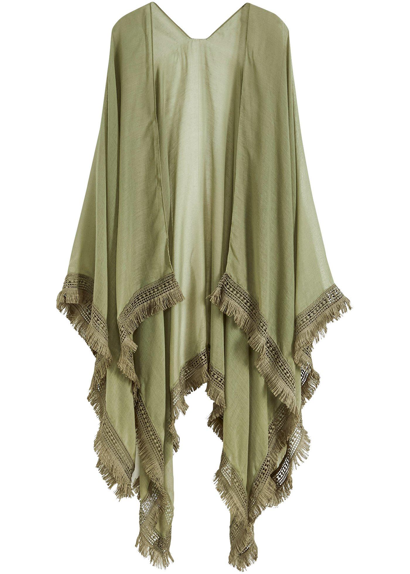 Poncho estivo con frange - Verde oliva