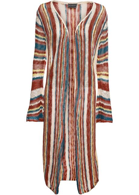 Maxi cardigan stiloso con lavorazione a righe. - A righe colorate