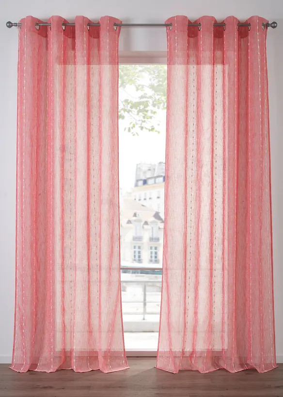 Tenda moderna a righe - rosso/bianco, Occhielli