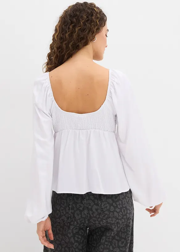 Blusa trendy con scollatura a V e arricciature - Bianco
